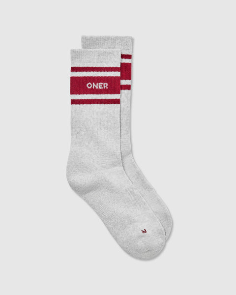 Varsity Long Crew Socks 1 Pack Grey Marl/Ruby Red | Oner Active AU & NZ