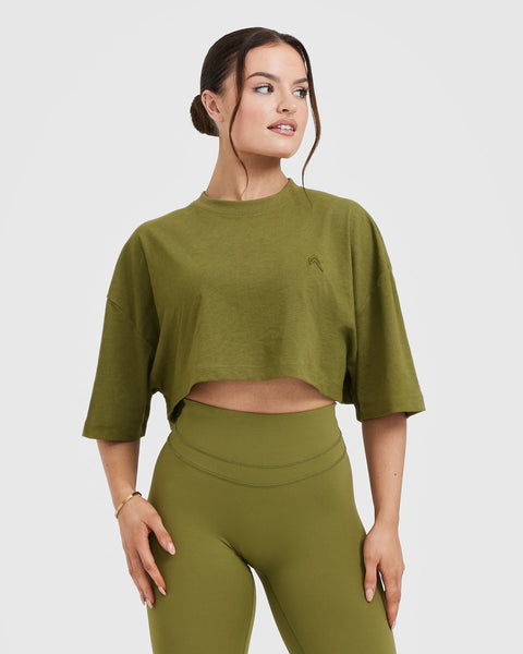 Cropped Gym Tee Women's - Olive Green | Oner Active AU & NZ