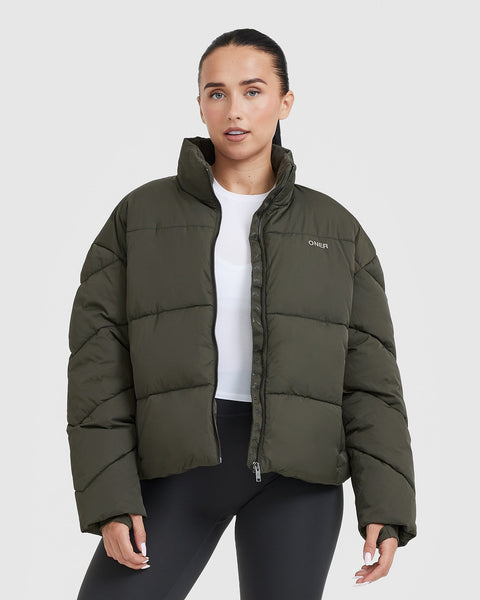 Women's Khaki Puffer Jacket | Oner Active AU & NZ